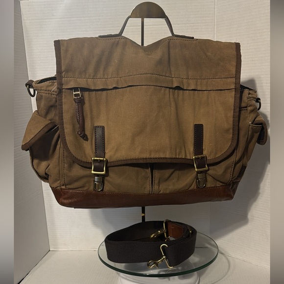 Fossil | Bags | Fossil Tan And Brown Canvas Messenger Bag | Poshmark